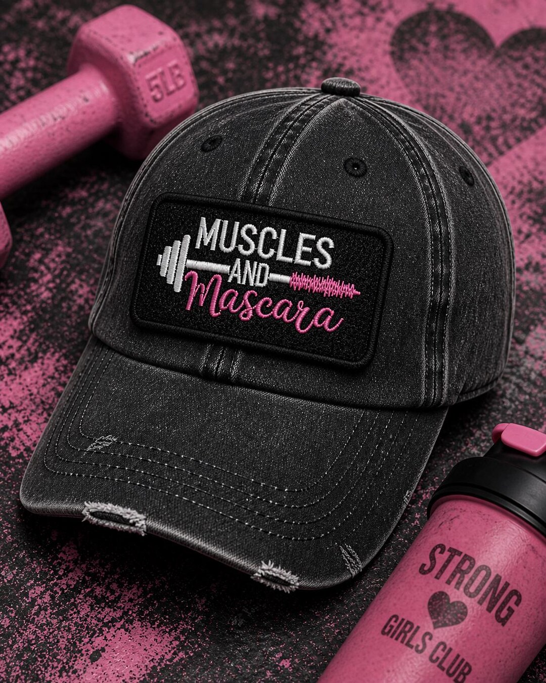 Muscles and Mascara Embroidered Patch, Fitness Gym Workout Hat Applique ...