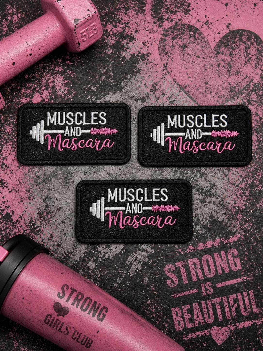 Muscles and Mascara Embroidered Patch, Fitness Gym Workout Hat Applique ...