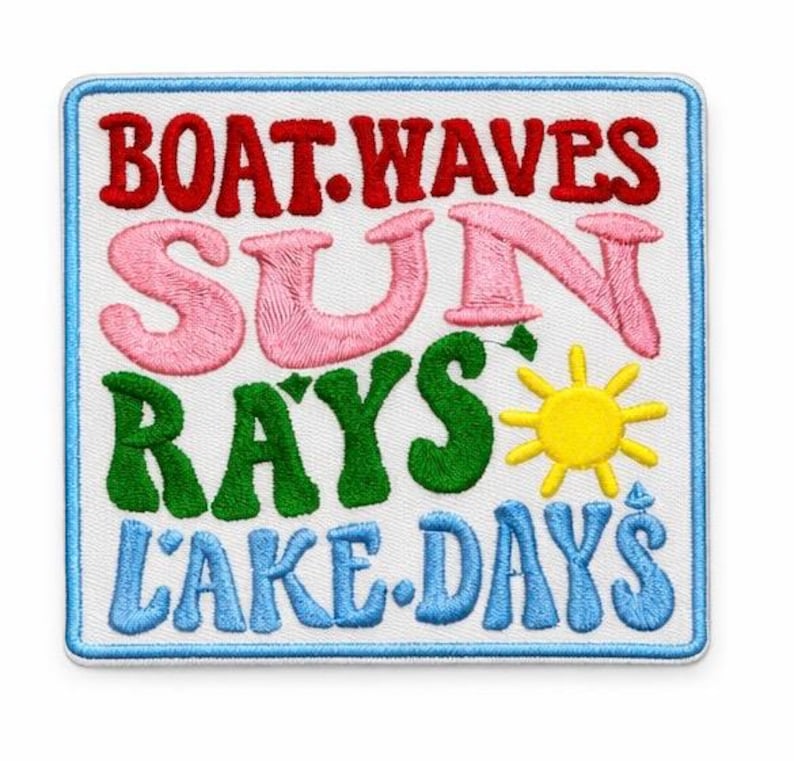Embroidered Lake Life Patch | Boat Waves Sun Rays Summer Hat Bar (3in ...