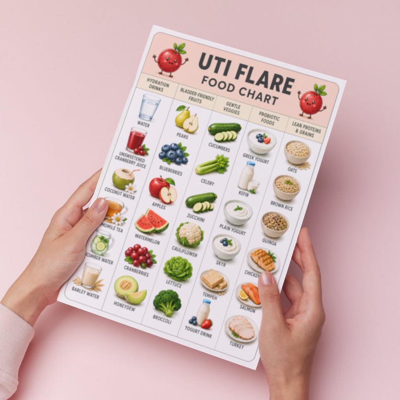 UTI Diet Food Chart Printable, Bladder Friendly Foods List, Cystitis ...