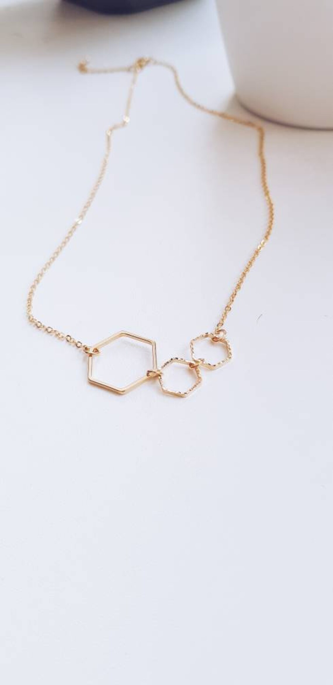Gold Hexagon Pendant Necklace. Minimalistic Necklace. - Etsy
