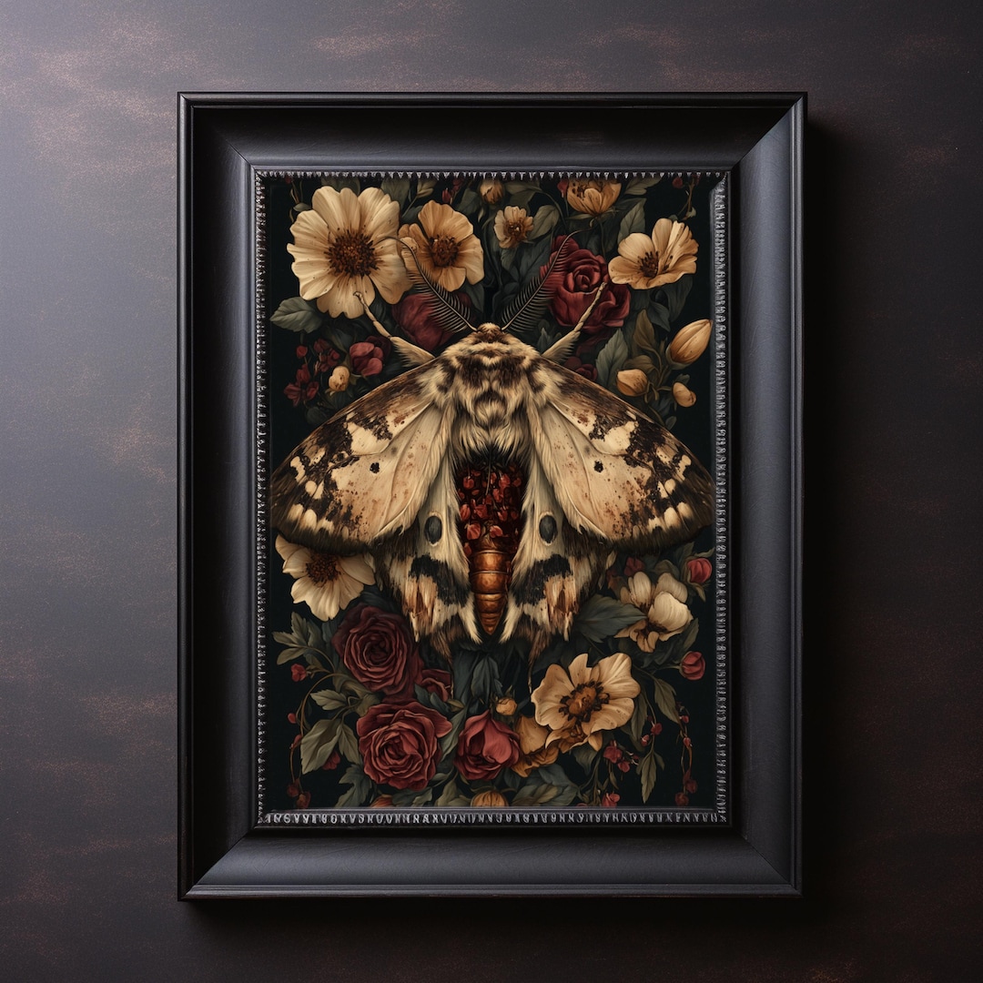 The Midnight Pollinator Death Moth Wall Art Gothic Botanical Dark 6242