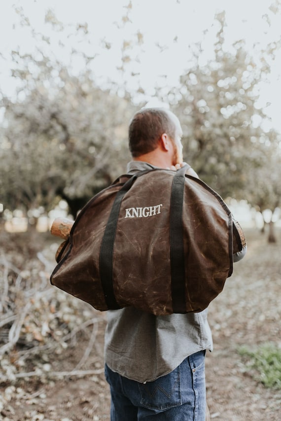 Mens Waxed Canvas Personalized Firewood Log Carrier Bag | Etsy