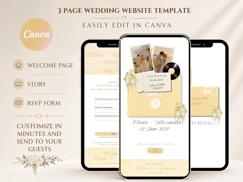 Yellow Save the Date Template, Romantic Wedding Website With Song ...