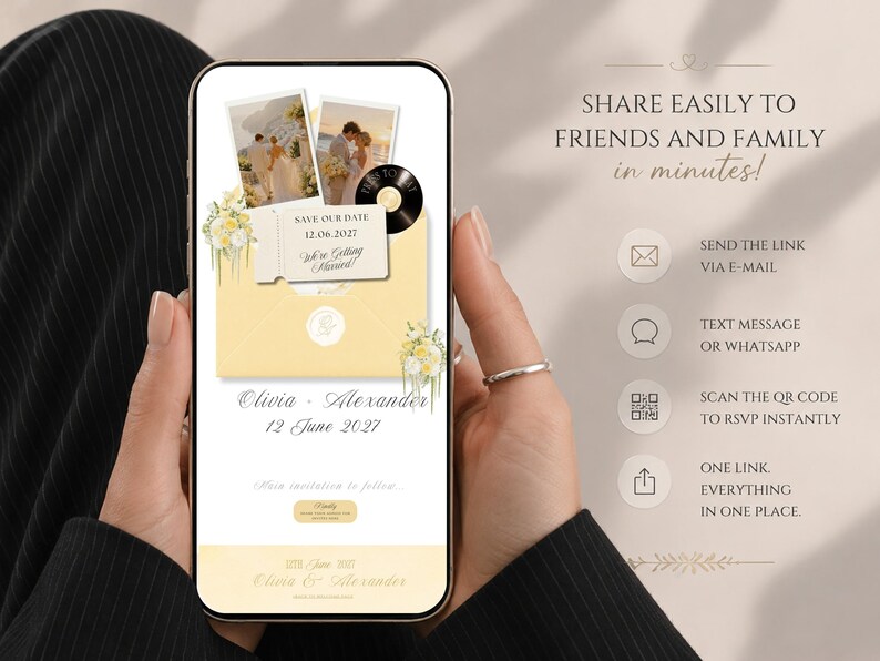 Yellow Save the Date Template, Romantic Wedding Website With Song ...