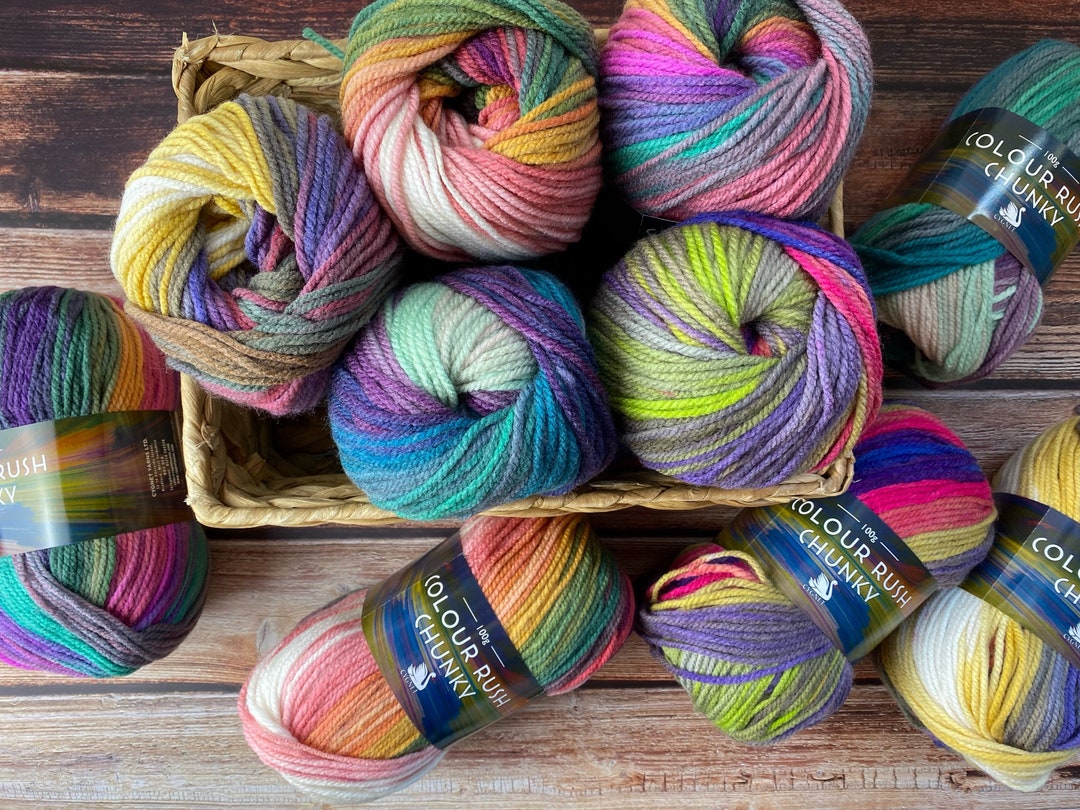 NEW Self Striping Chunky Yarn Choose From 5 Bright Rainbow Colours ...