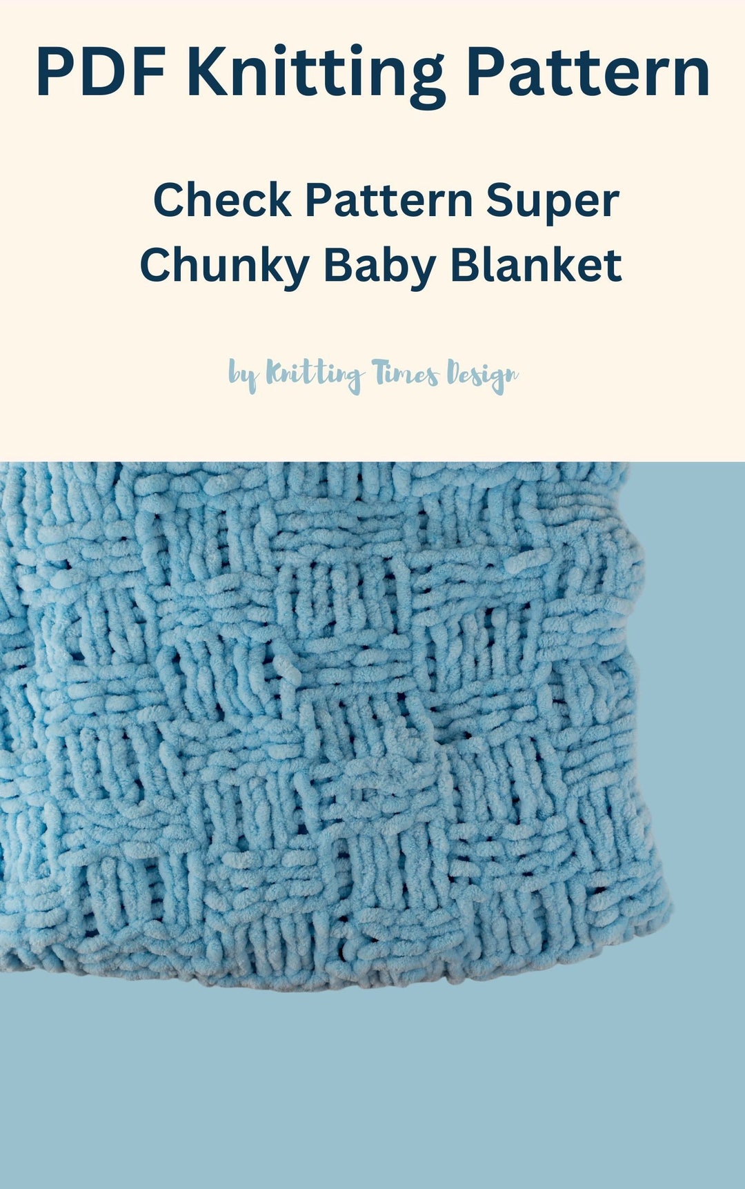 PDF Knitting Pattern for Check Pattern Super Chunky Baby or Lap Blanket ...
