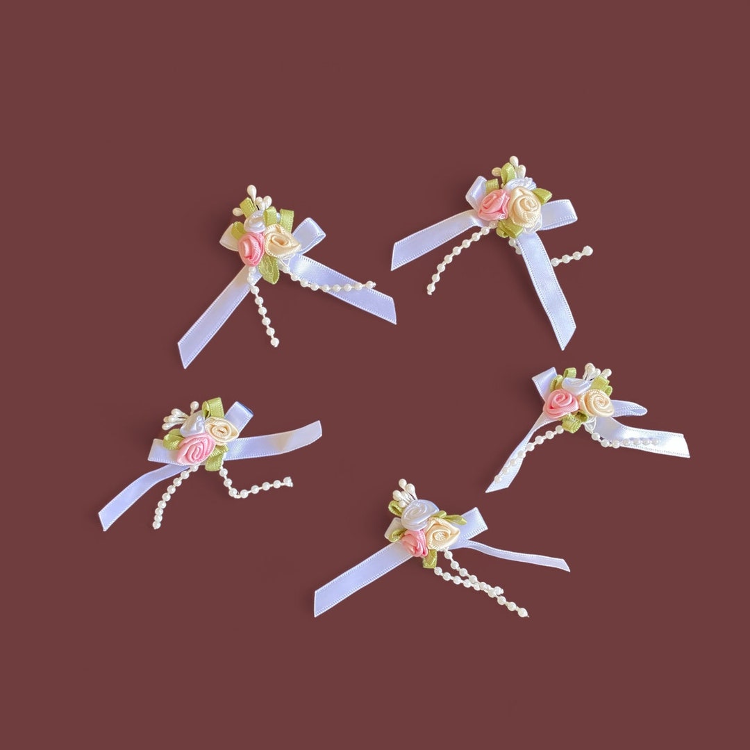 Pack of 5 Beautiful Ribbon Rose Clusters Pearl Flowers Triple Rose ...