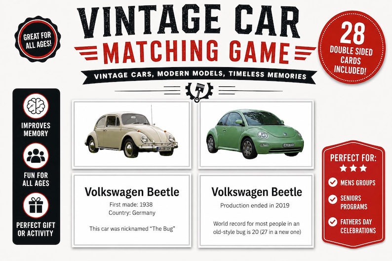 Vintage Car Matching Game | Reminiscence Therapy Activity (digital ...