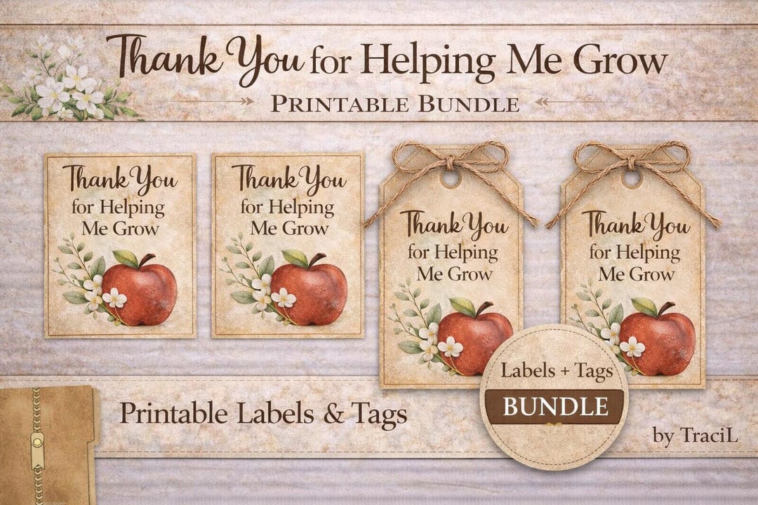 Teacher Gift Printable, Rustic Farmhouse Apple Labels, Tags (digital ...