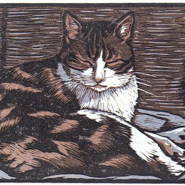 Cat Block Print - Etsy