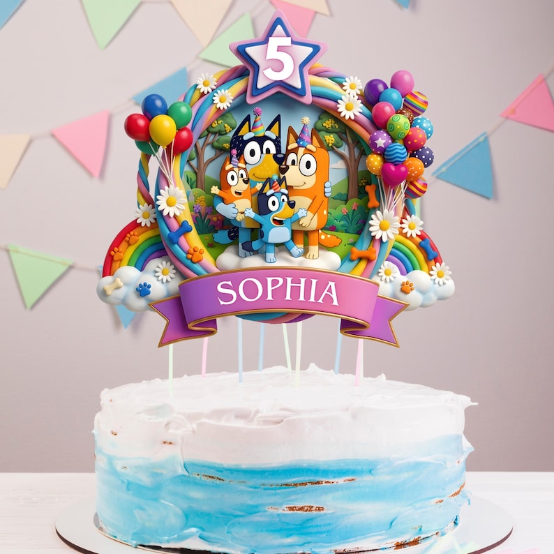 Bluey Dog Birthday Cake Topper Editable, Kids Birthday Party Decor ...