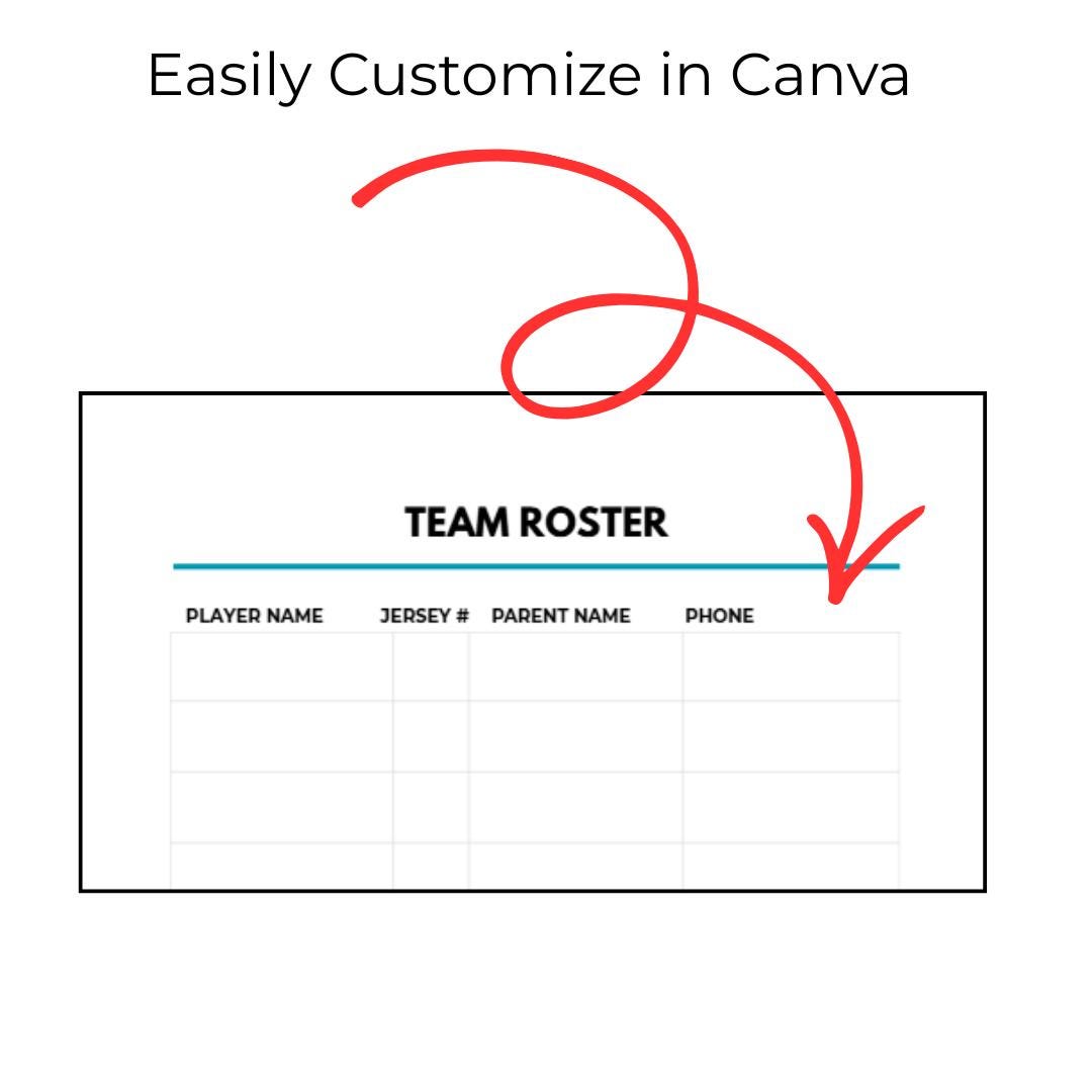 Editable Team Roster Template, Canva Sports Organizer (digital Download ...