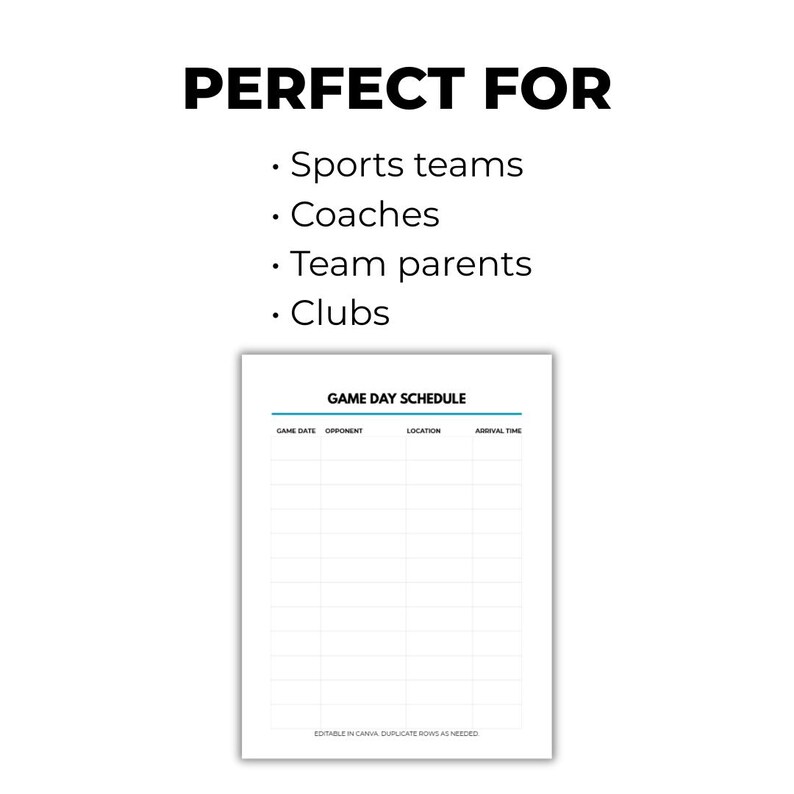 Editable Team Schedule Template, Canva Game Day Planner (digital ...