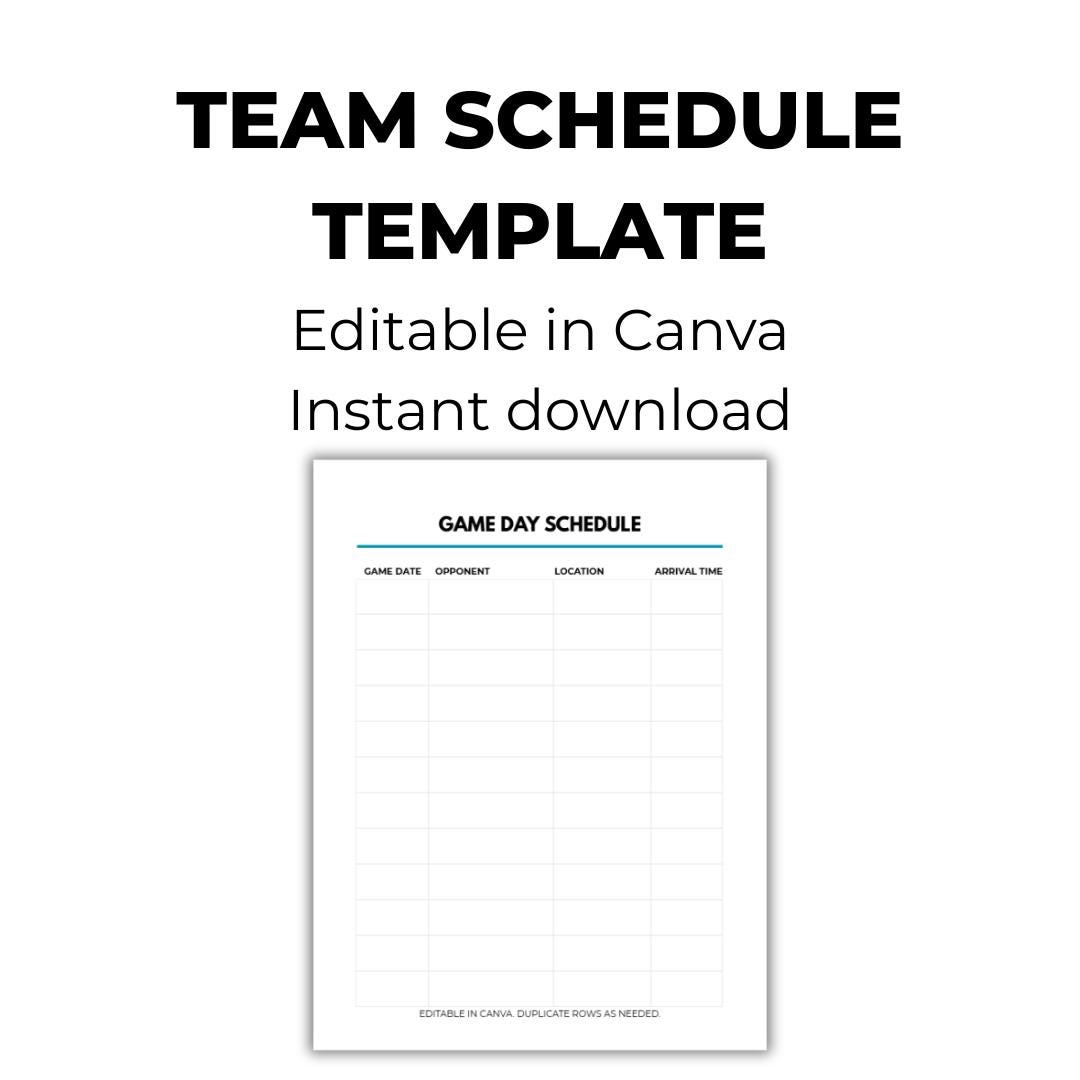 Editable Team Schedule Template, Canva Game Day Planner (digital ...