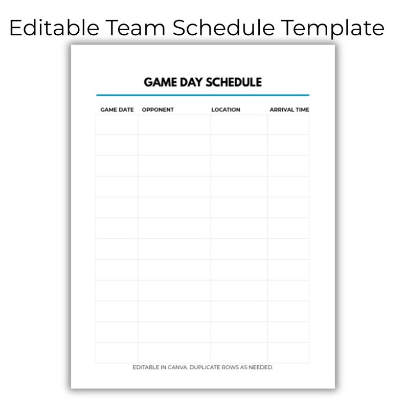 Editable Team Schedule Template, Canva Game Day Planner (digital ...