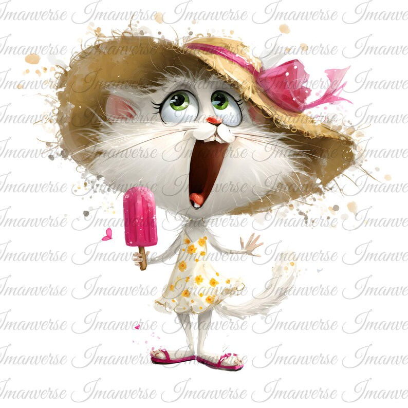 Whimsical Summer Beach Cats Clipart, 23 PNG, Cat Mom Gift (digital ...