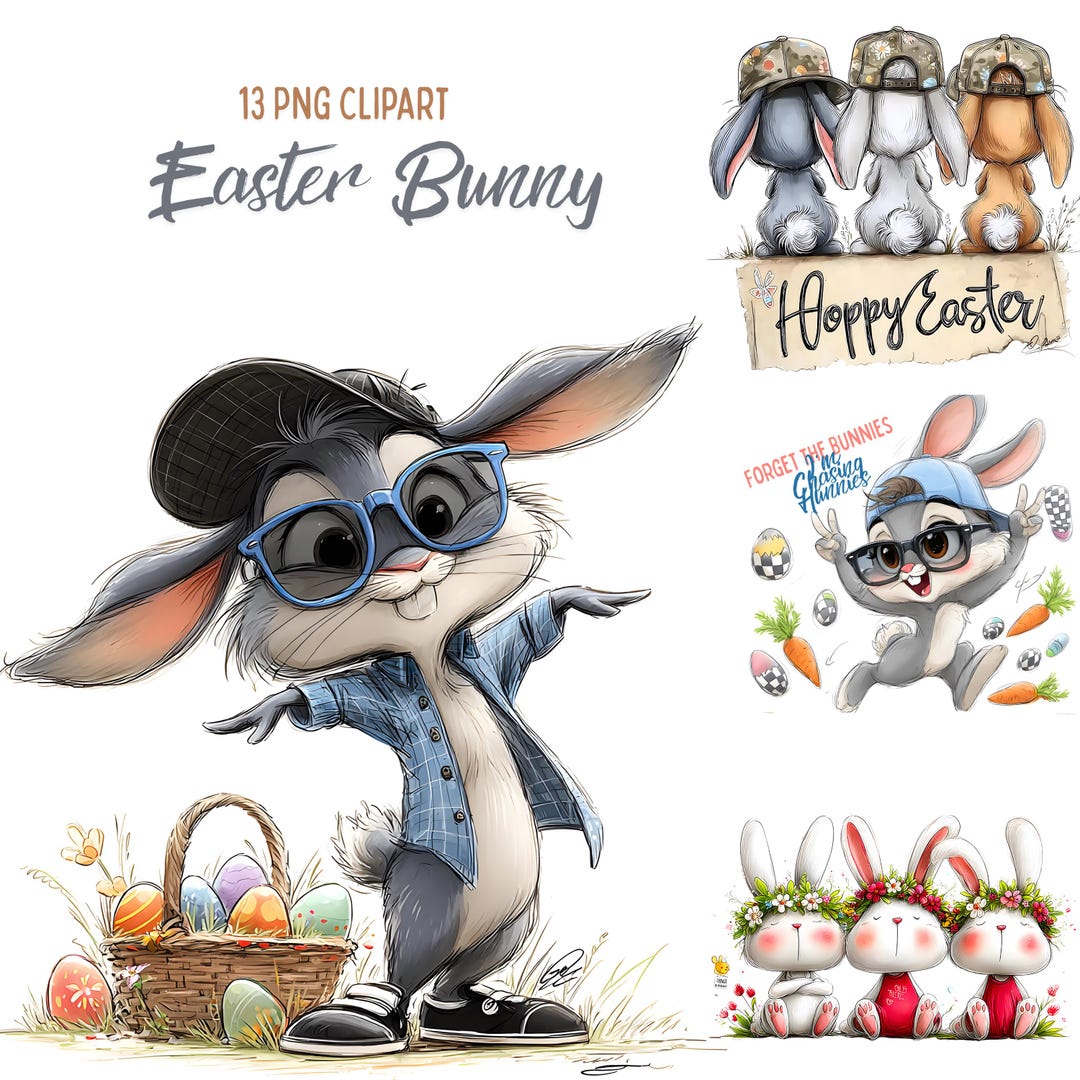 Funny Easter Bunny PNG Clipart Bundle, Chillin With Peeps, Hoppy Easter ...