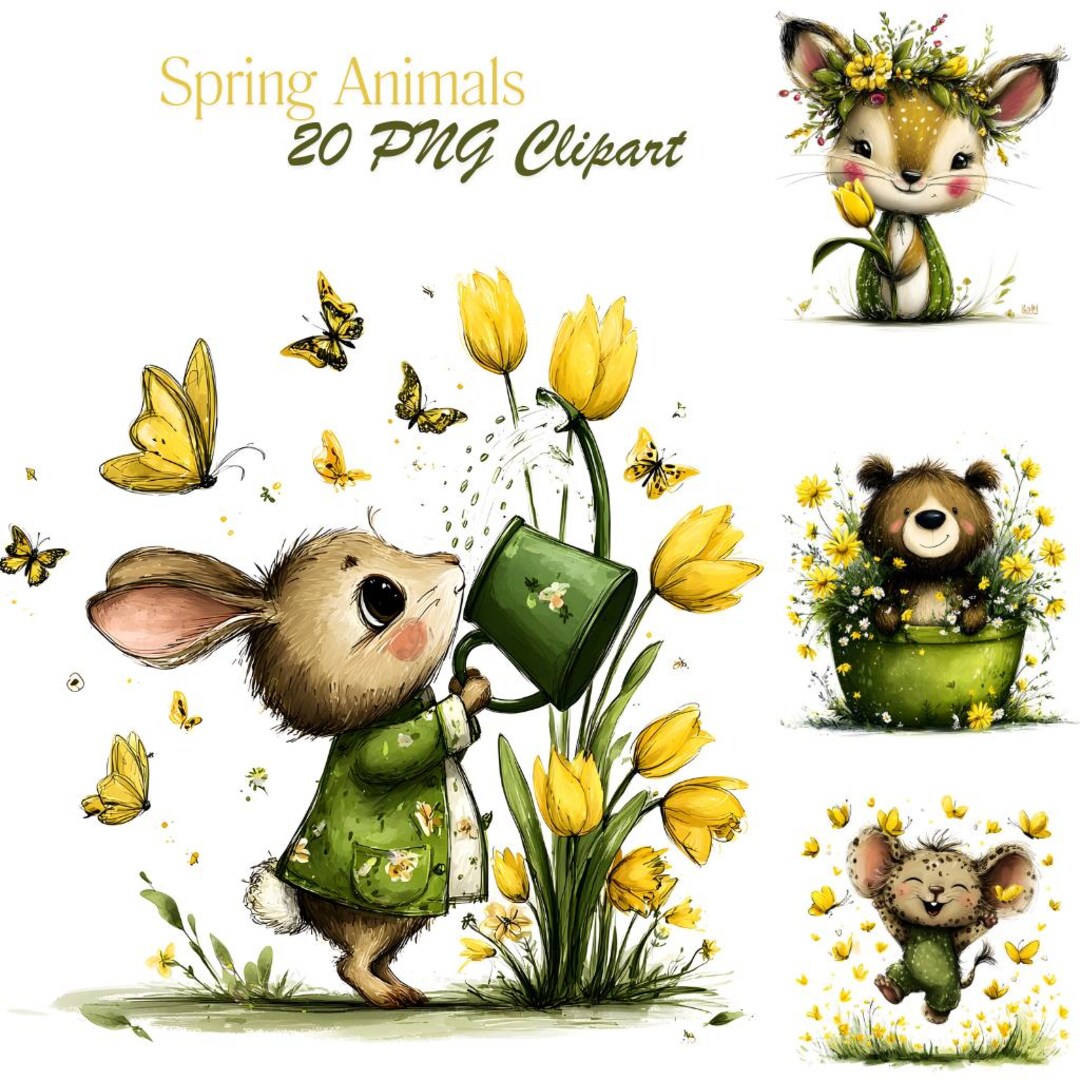 Spring Animals Clipart Set: Whimsical Seasonal Illustration Bundle 20 ...