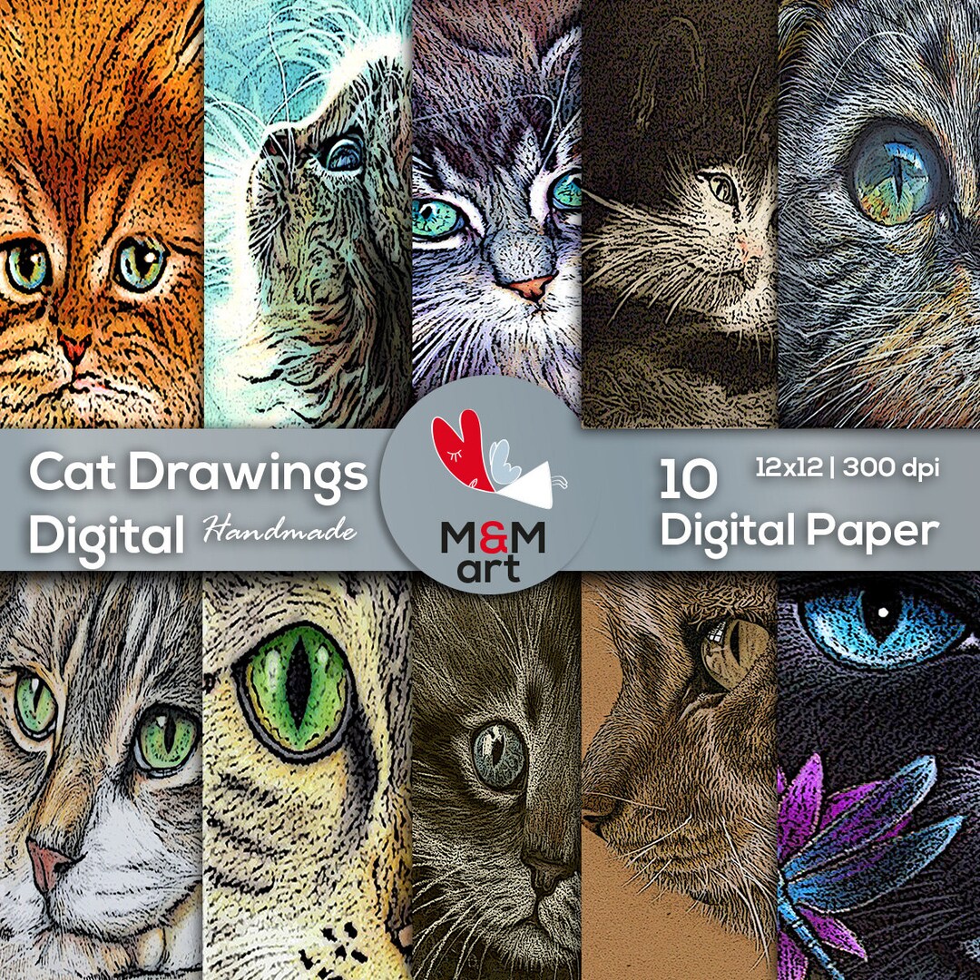 Print Cat Drawings Digital Colours Special Pack Download Digital ...
