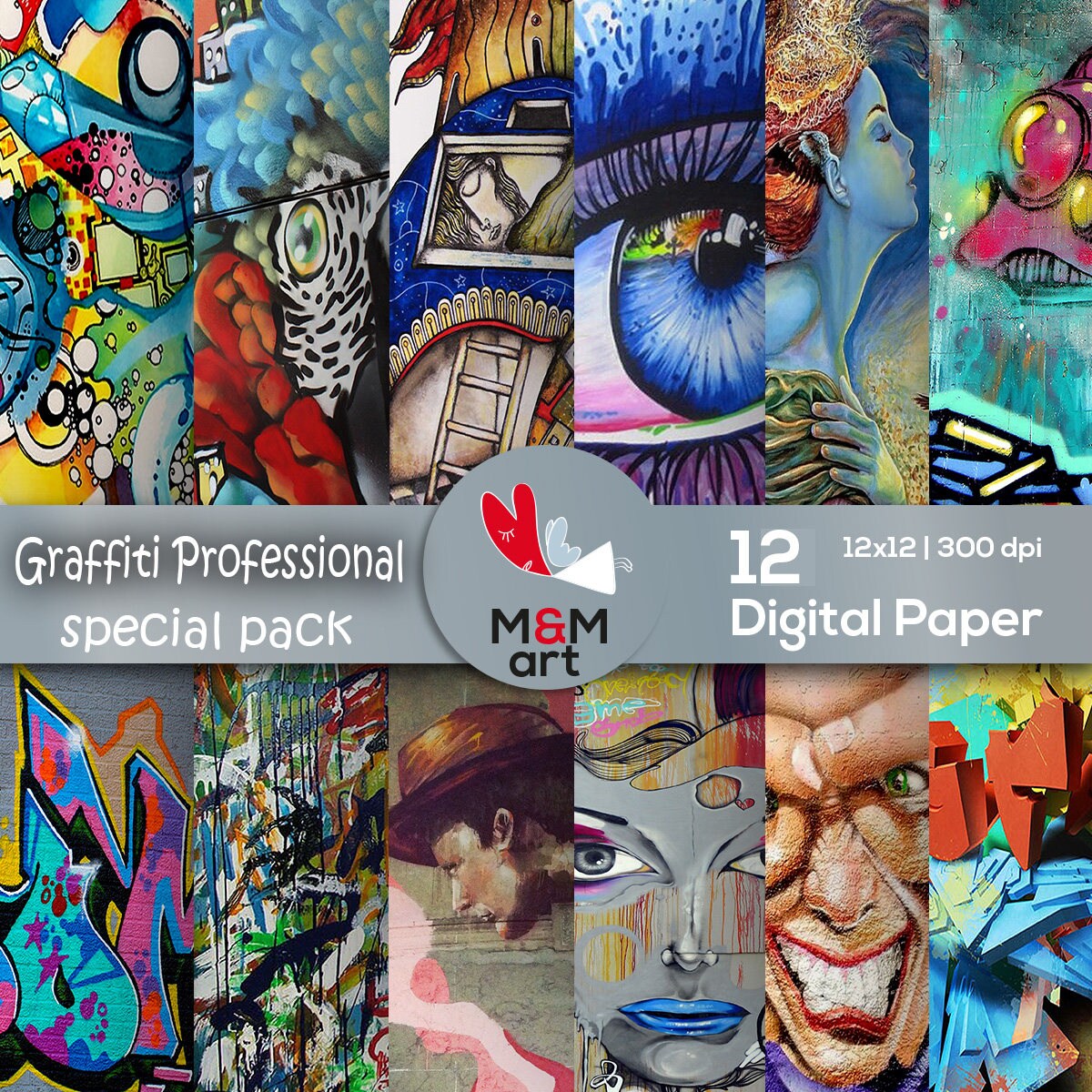 Print Graffiti Professional Digital Colour Printable Paper Pack INSTANT ...