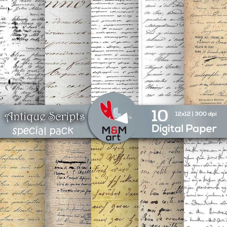 Print Paper Antique Scripts 10 , 10 Set Pack Special Download Digital ...