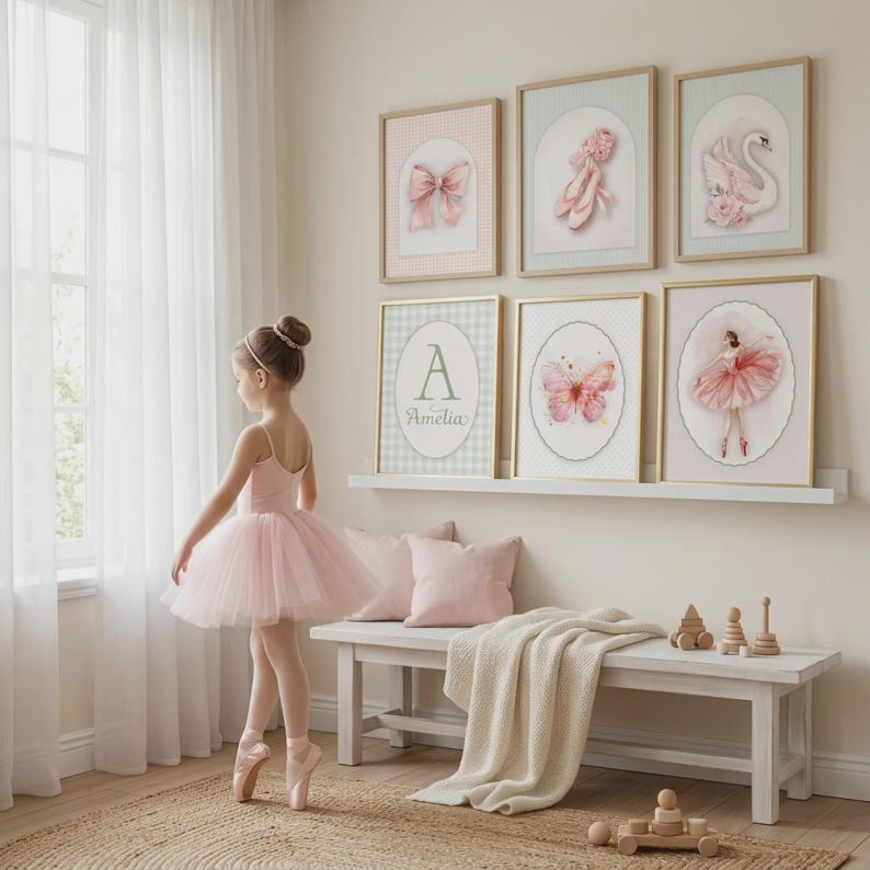 Baby Girl Room Decor, Ballet Nursery Wall Art Set, Pink Ballerina Swan ...