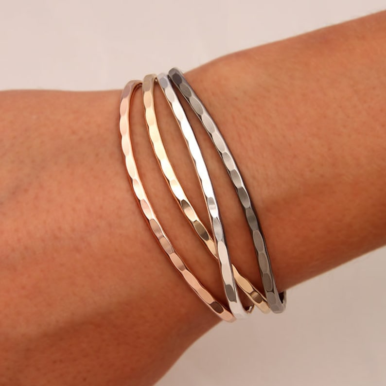 Thin Hammered Cuff Bracelets Gold Rose Gold Silver Niobium - Etsy