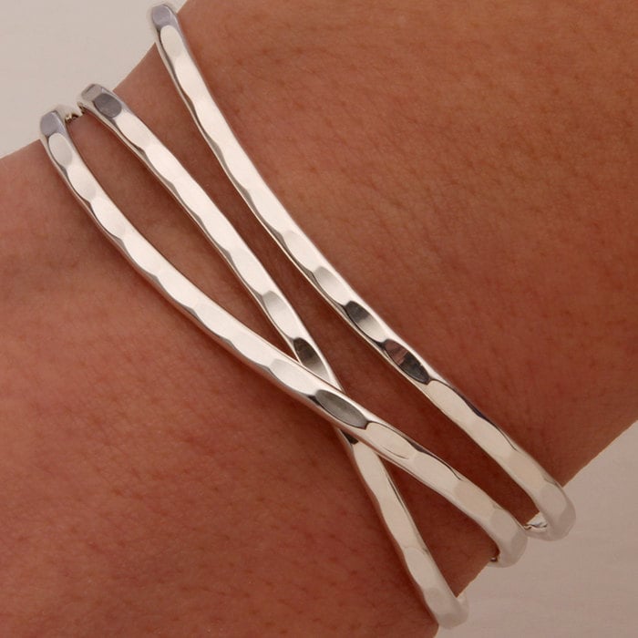 Thin Hammered Cuff Bracelets Sterling Silver - Etsy