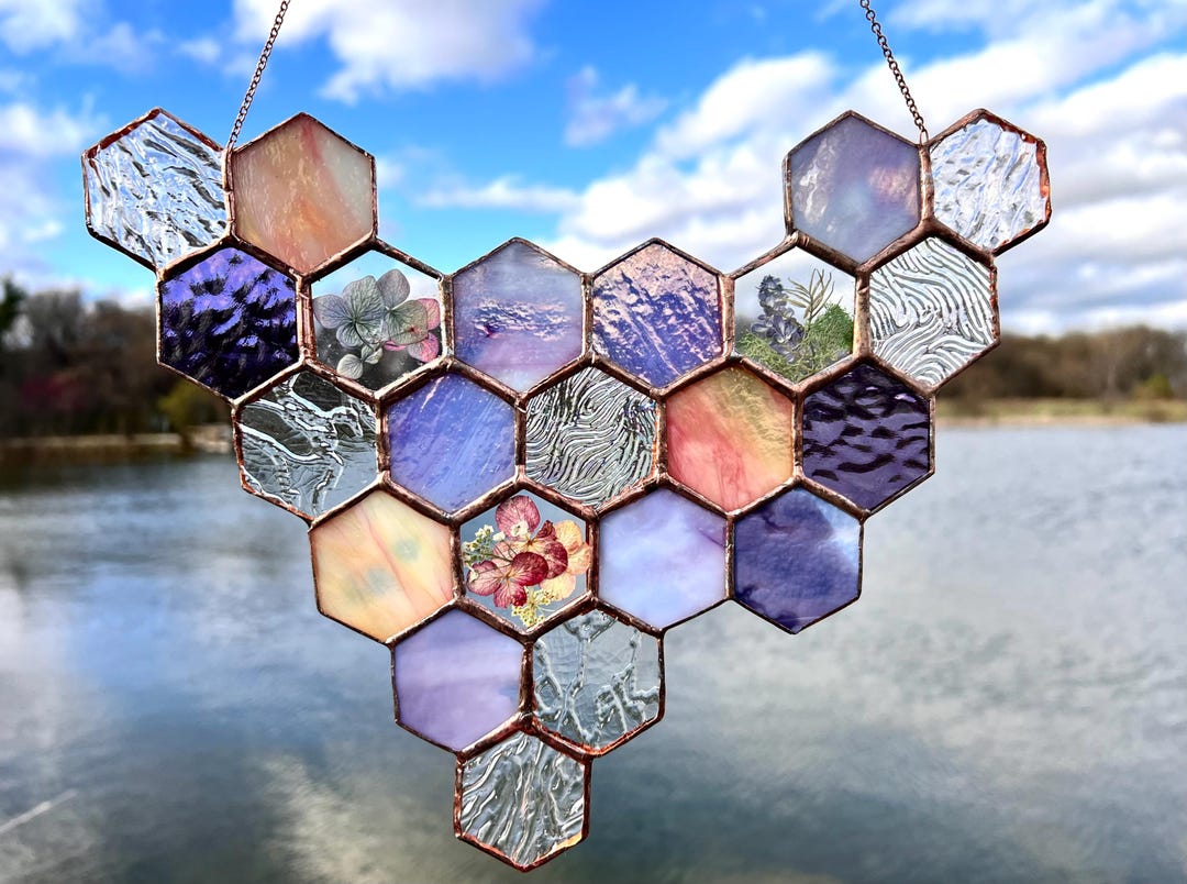 Stained Glass Beehive. Purple Lavender Violet Honeycomb Stained Glass ...