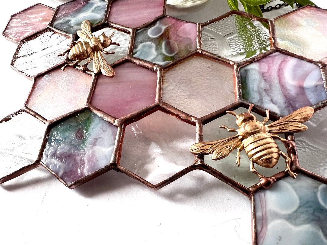 Stained Glass Beehive. Honeycomb Stained Glass Suncatcher. Honeycomb ...