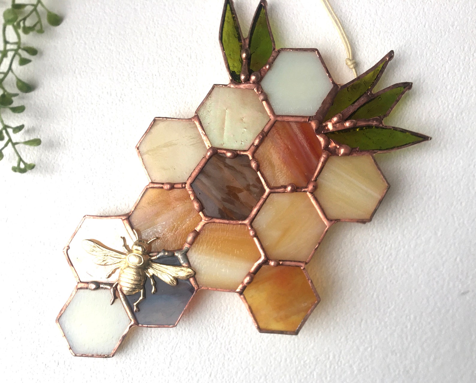 Stained Glass Beehive. Honeycomb Stained Glass Suncatcher. - Etsy