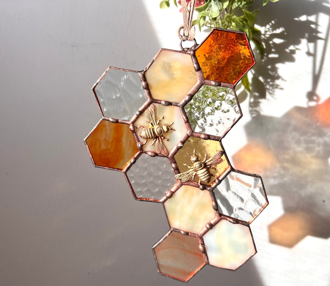 Stained Glass Beehive. Honeycomb Stained Glass Suncatcher. - Etsy