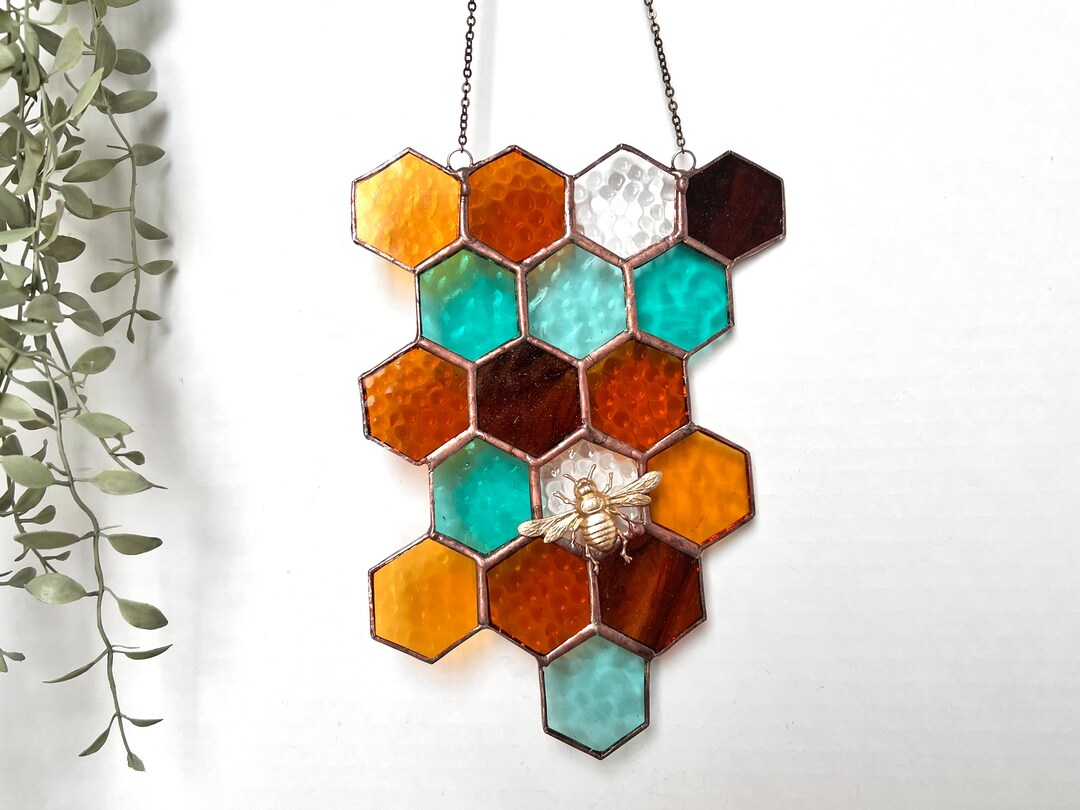 Stained Glass Beehive. Honeycomb Stained Glass Suncatcher. Honeycomb ...