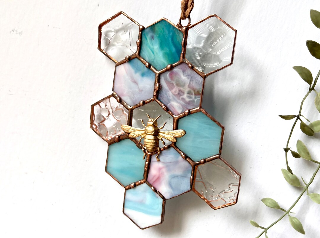 Stained Glass Beehive. Honeycomb Stained Glass Suncatcher. - Etsy