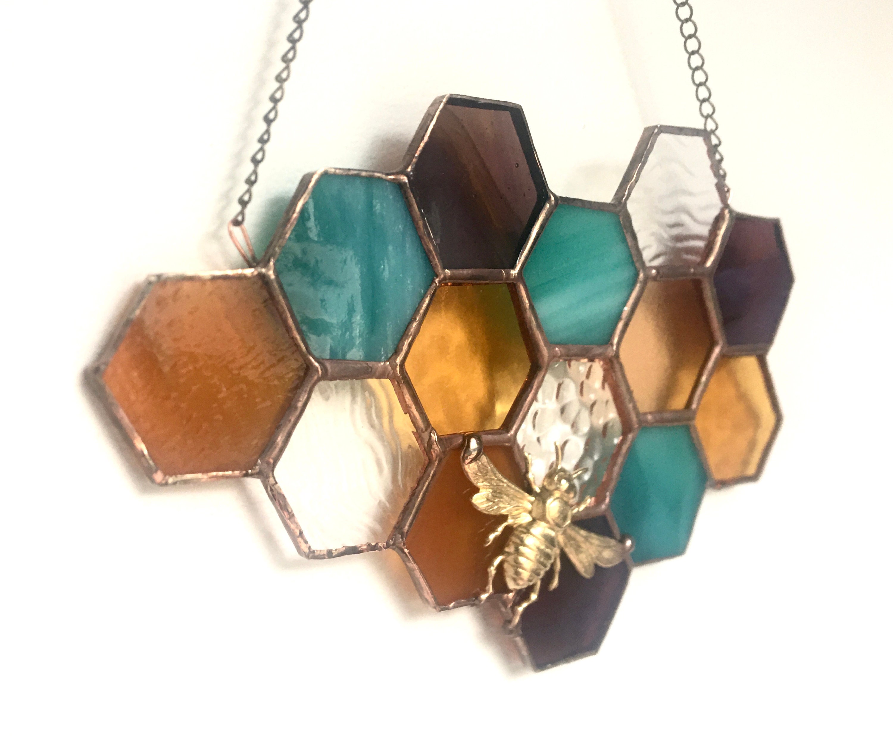 Stained Glass Beehive. Honeycomb Stained Glass Suncatcher. - Etsy