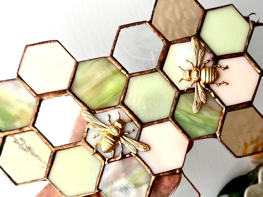 Stained Glass Beehive. Honeycomb Stained Glass Suncatcher. Honeycomb ...
