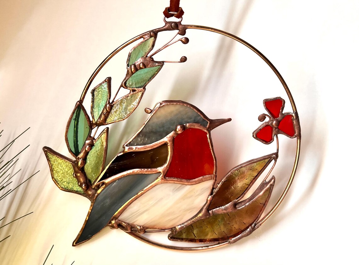 Stained Glass Red Robin Suncatcher, Home Decor (6in Diameter) - Etsy