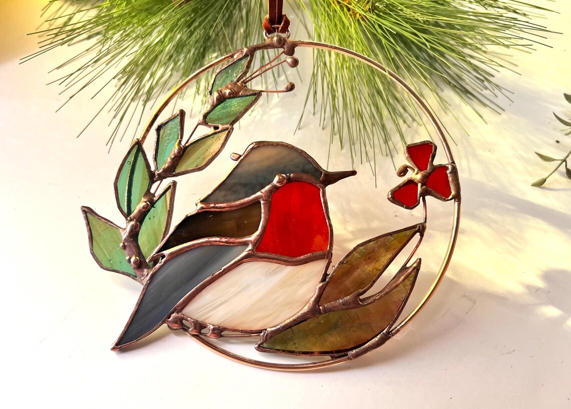 Stained Glass Red Robin Suncatcher, Home Decor (6in Diameter) - Etsy