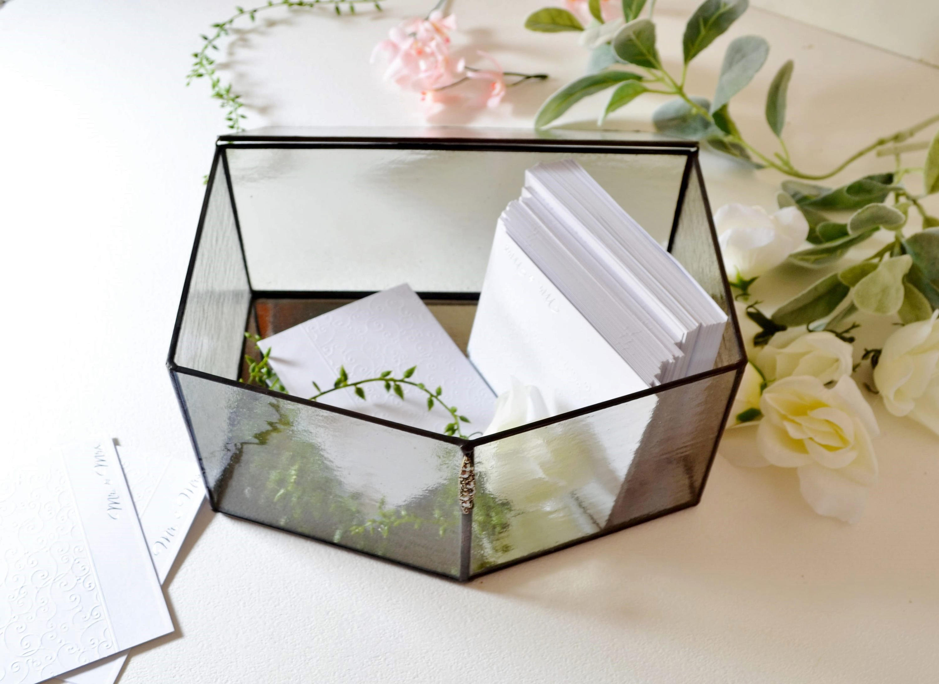 Large Light Gray Glass Envelope Holder Glass Box Wedding | Etsy