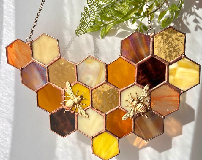 Stained Glass Beehive. Honeycomb Stained Glass Suncatcher. Honeycomb ...