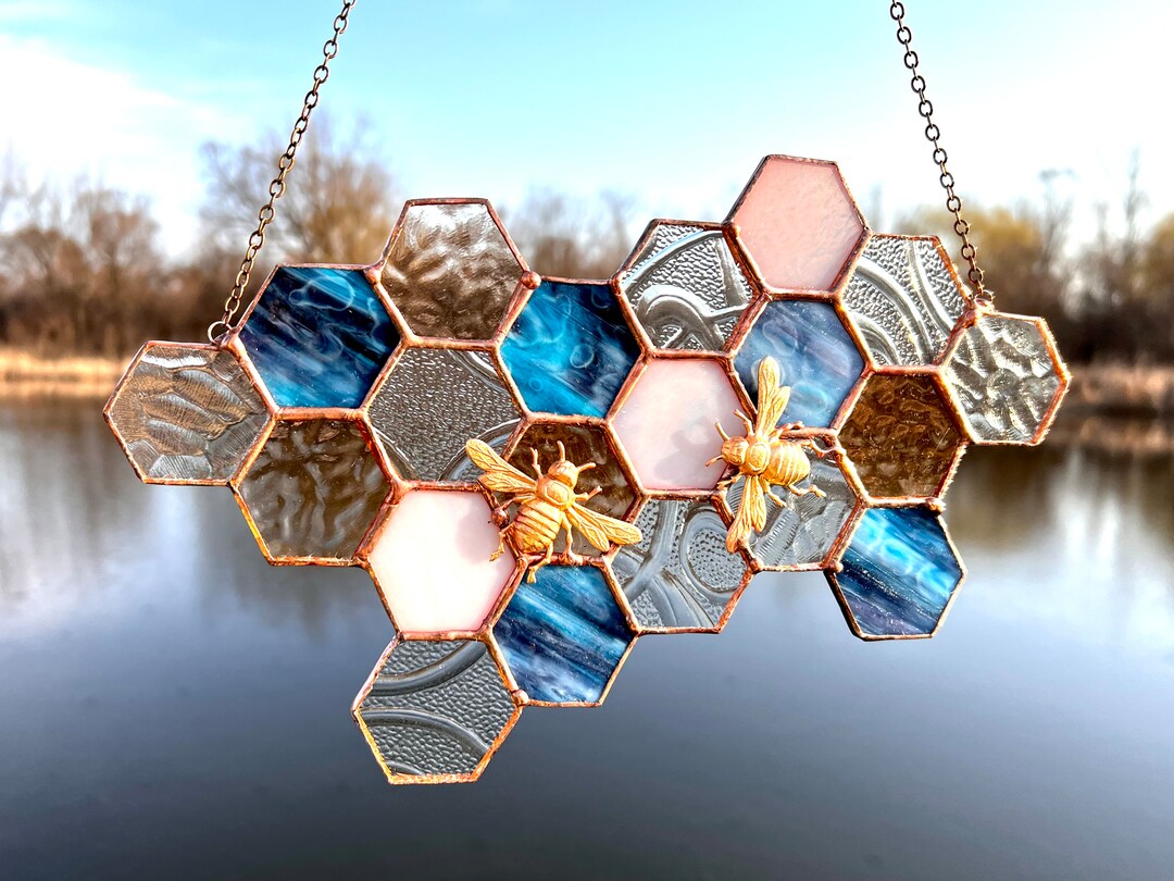 Stained Glass Beehive. Honeycomb Stained Glass Suncatcher. - Etsy