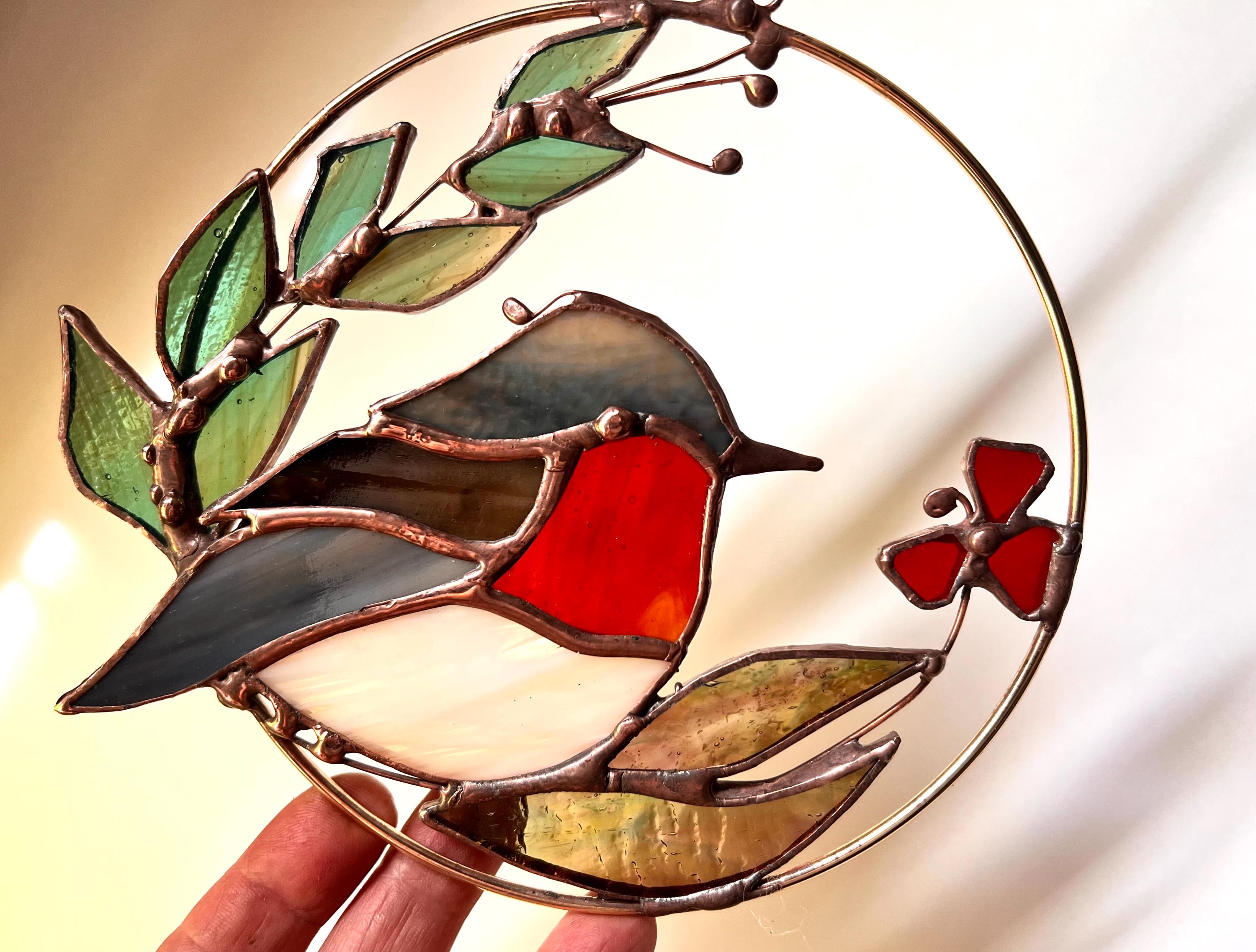 Stained Glass Red Robin Suncatcher, Home Decor (6in Diameter) - Etsy
