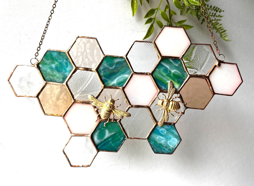 Stained Glass Beehive. Honeycomb Stained Glass Suncatcher. - Etsy