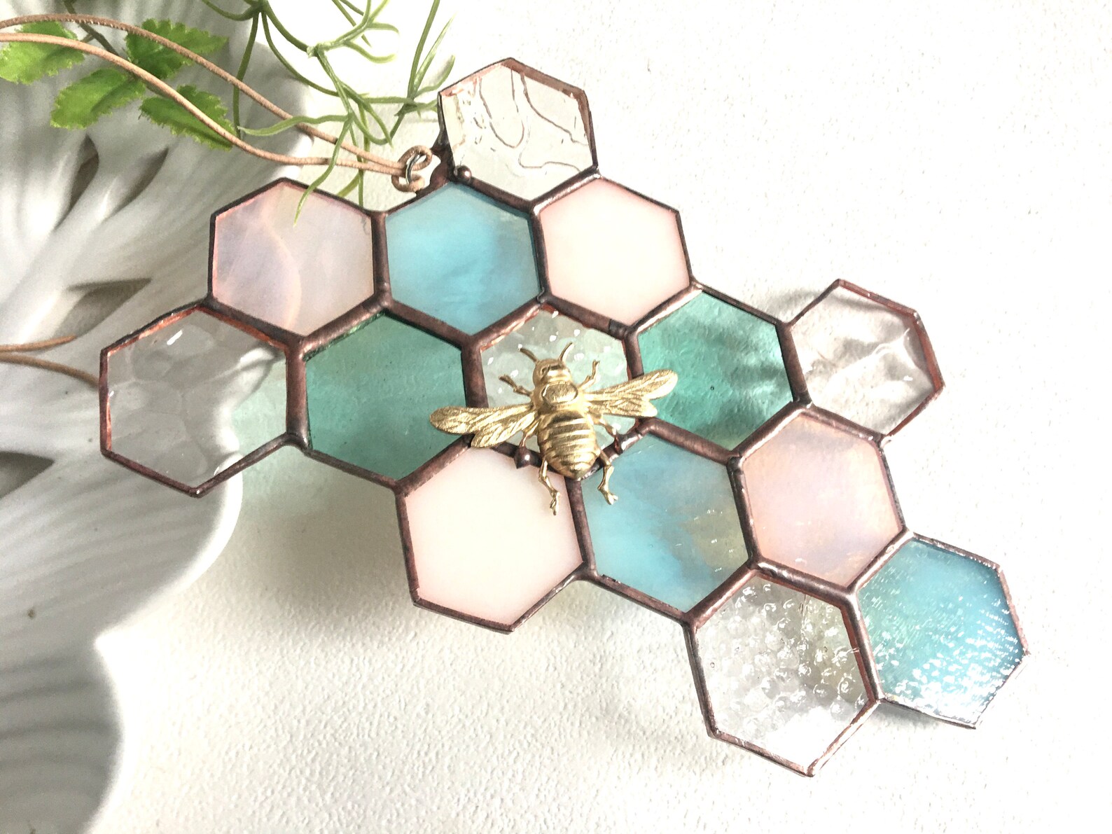Stained Glass Beehive. Honeycomb Stained Glass Suncatcher. - Etsy