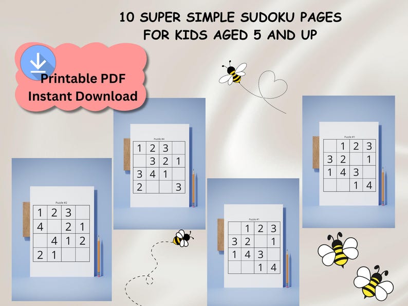 My First Sudoku Printable, Easy 4x4 Logic Puzzles for Kids (PDF ...