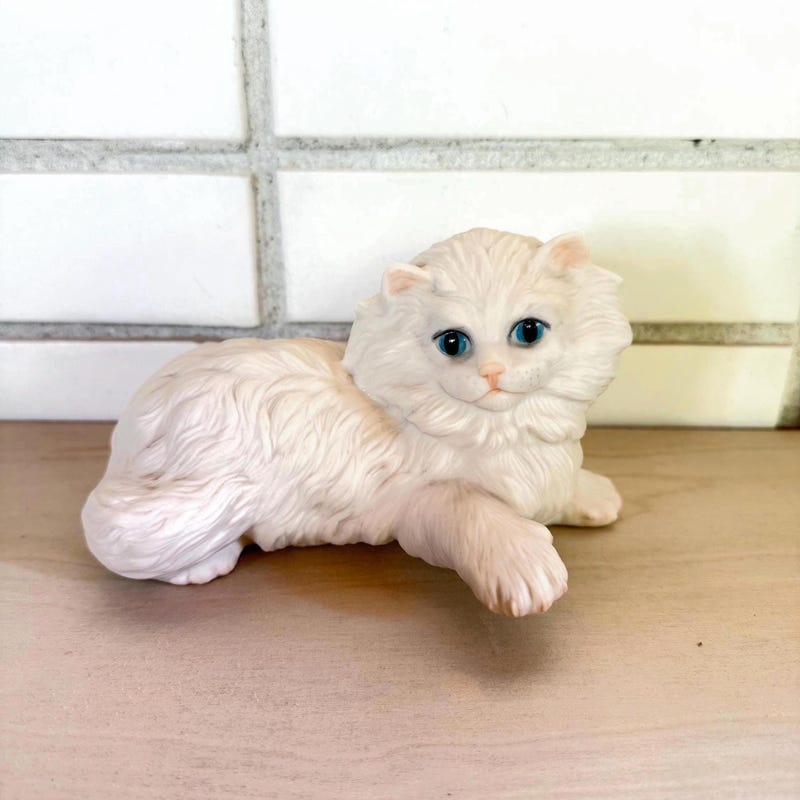 Porcelain White Cat Statue - Etsy