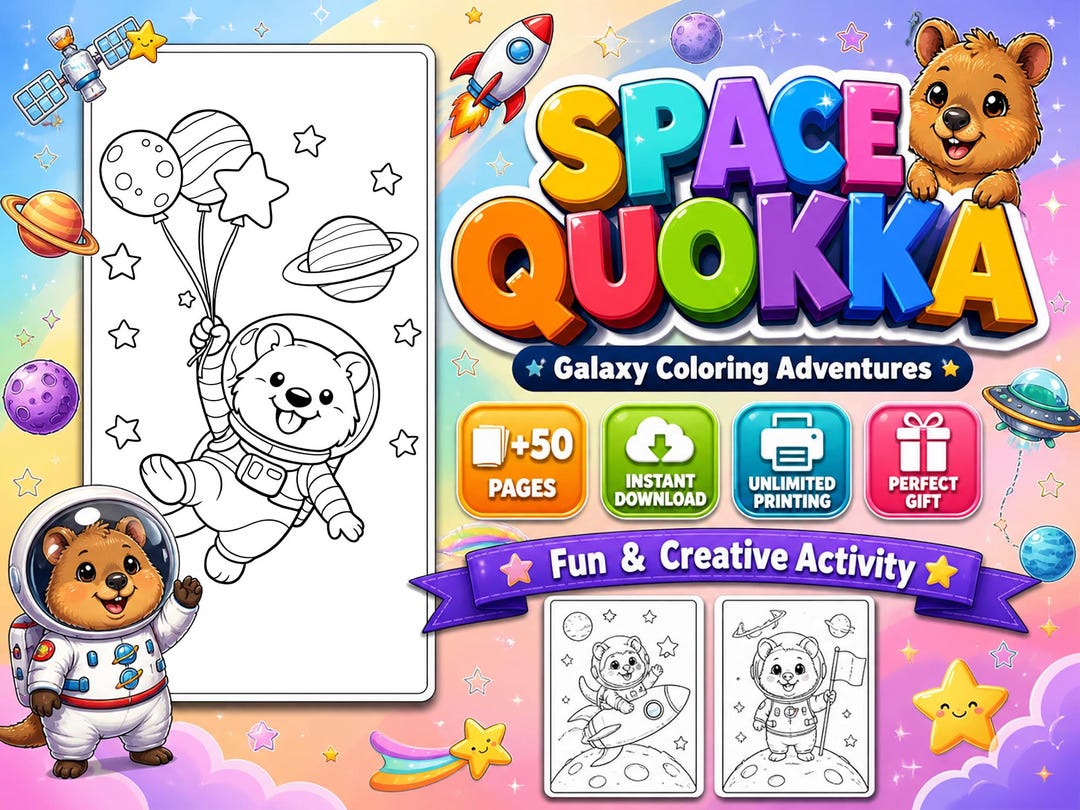 Space Quokka Coloring Book – Galaxy Adventures for Kids Ages 4-8 ...