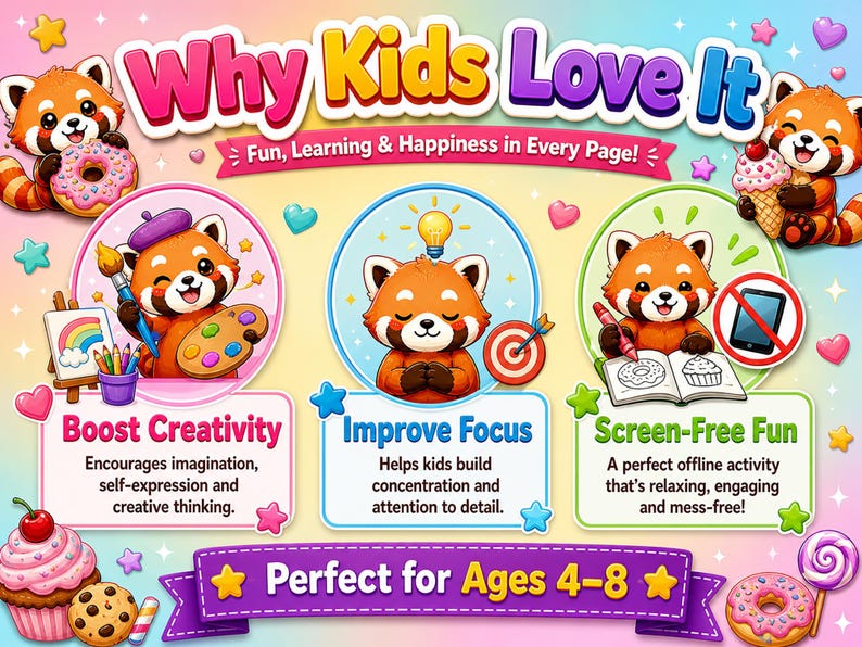 Red Panda Sweet Treats Coloring Book, Kids Ages 4-8 Activity Pages (PDF ...