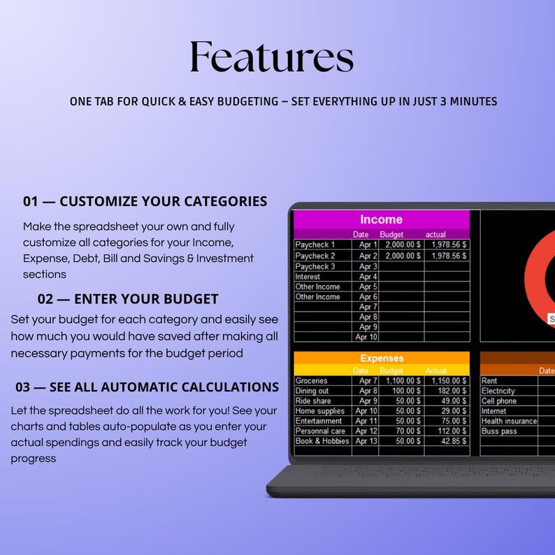 Budget Planner Excel Google Sheets Budget Spreadsheet Monthly Paycheck ...